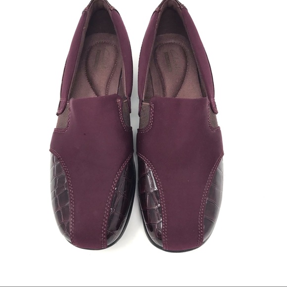 Clarks | Shoes | Clarks Wine Croc Embossed Leather Loafer | Poshmark